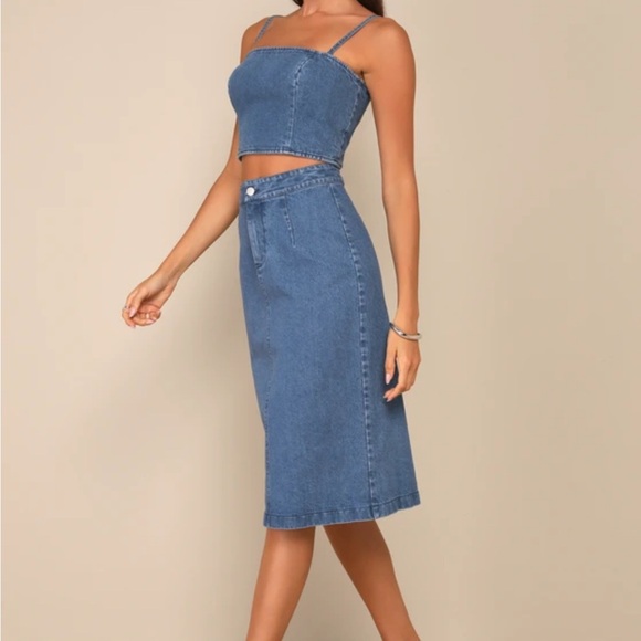 Lulus | Skirts | Lulus Medium Wash Denim Twopiece Midi Dress | Poshmark